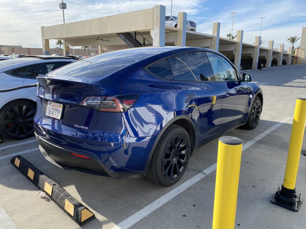 Up close photos of blue Model Y spotted at Supercharger in California ...
