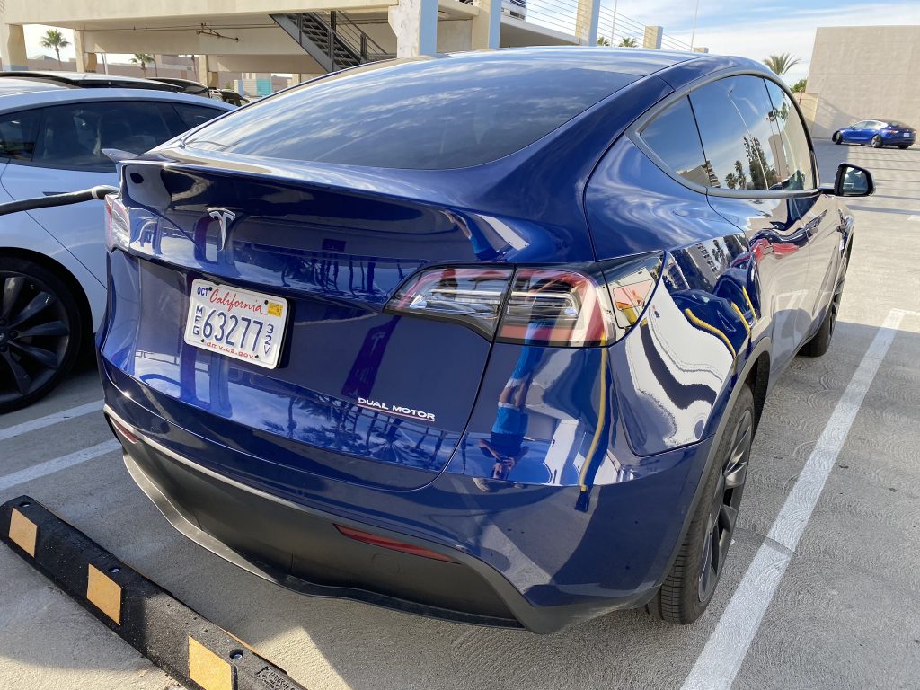 Up close photos of blue Model Y spotted at Supercharger in California ...