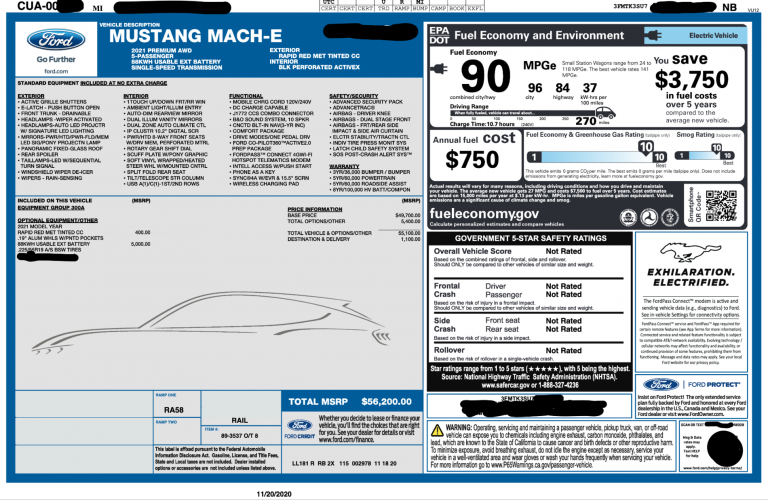 Ford Mach-E EPA range revealed in Monroney sticker - Drive Tesla Canada