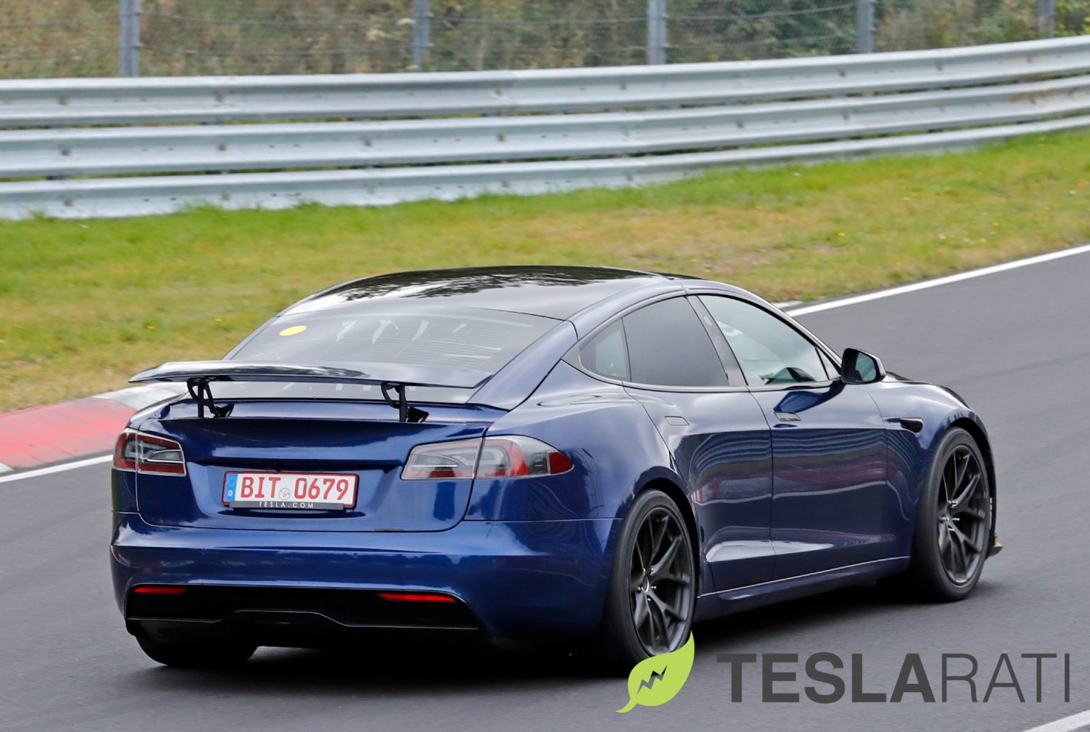 Modified Tesla Model S Plaid with active rear spoiler spotted at ...