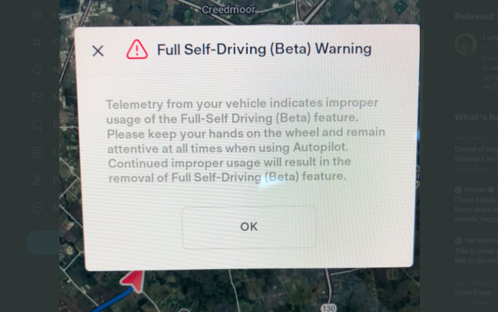 Tesla Adds Pop Up Warning Message For Fsd Beta Drivers Abusing The