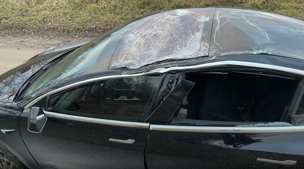 Video captures massive tree falling onto Tesla Model 3 glass roof, all ...