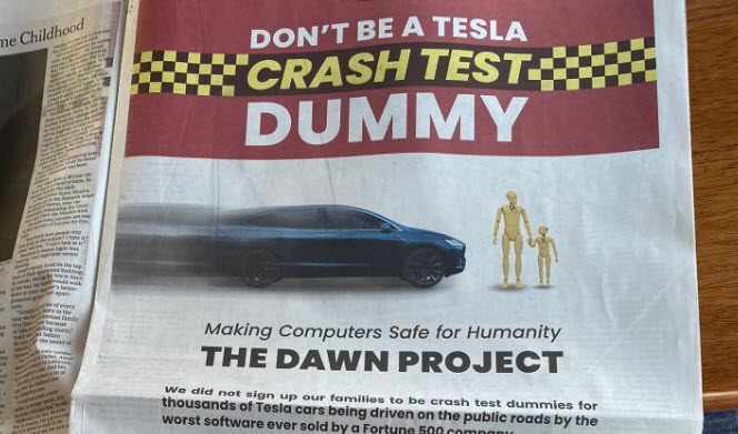 The Dawn Project takes out full-page NY Times ad claiming millions ...
