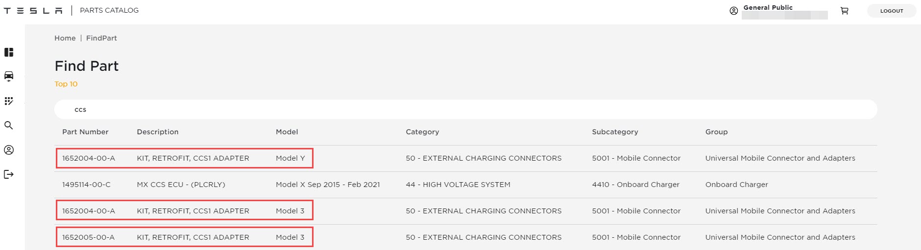 CCS retrofit kit for Model 3/Y appears in Tesla Parts Catalog - Drive Tesla