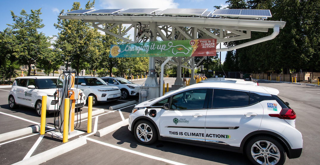 Burnaby adds a 100 EV charger parking lot with solar canopies at City ...