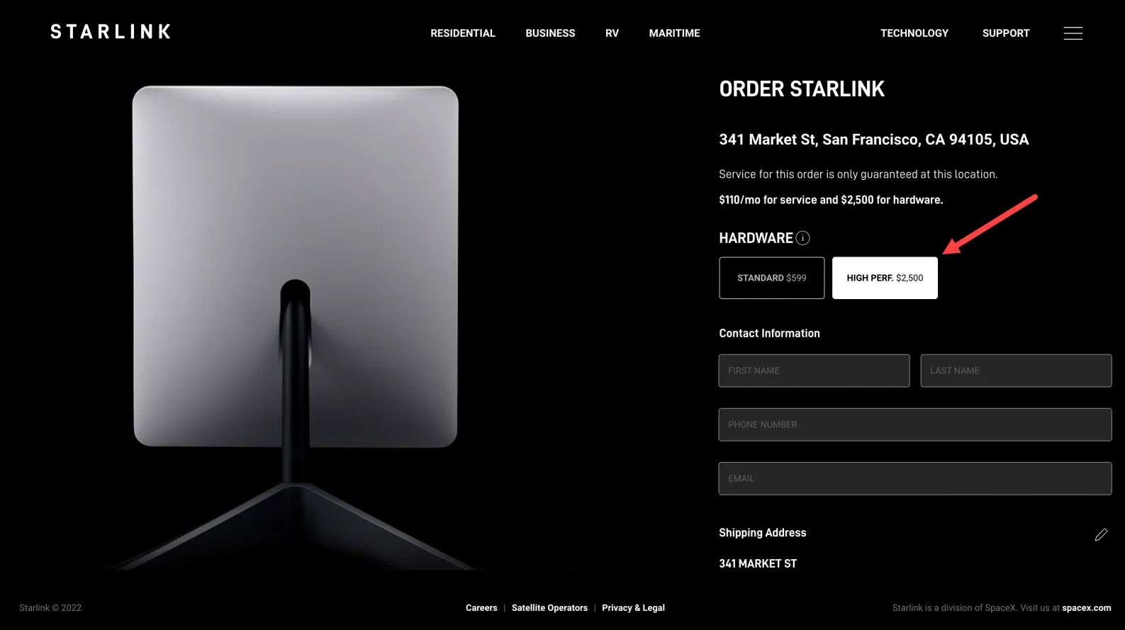 SpaceX's $2,500 High Performance Starlink dish now available to ...