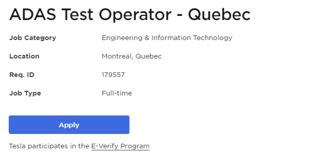 Tesla seeking ADAS Test Operators in Quebec - Drive Tesla