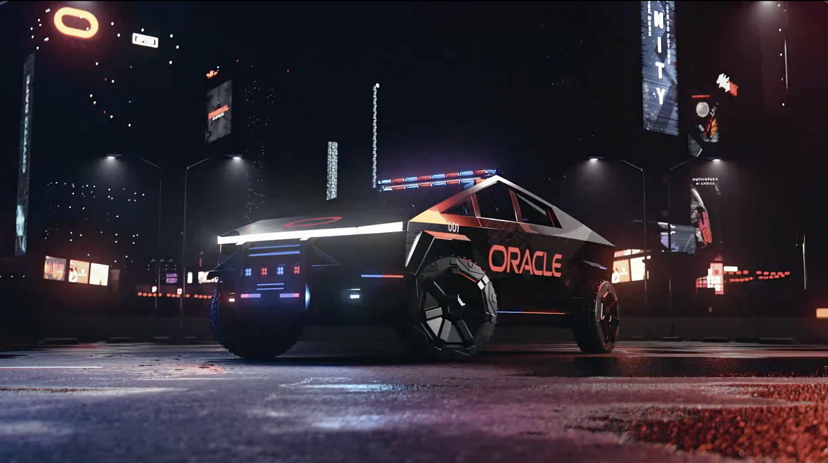 Tesla Cybertruck Police Vehicle Presented at Oracle CloudWorld ...