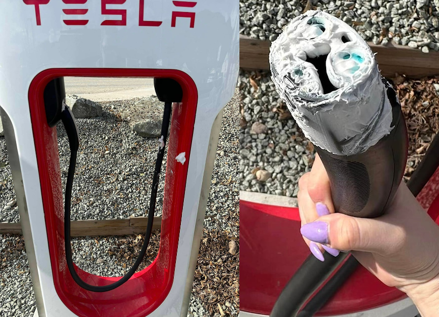 Tesla Supercharger in Osoyoos vandalized with spray foam - Drive Tesla